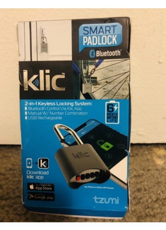 Klic Padlock Bluetooth Keyless USB Apple Android Rechargeable Lock | eBay