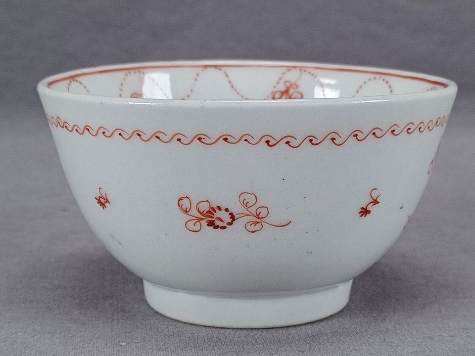 New Hall Pattern 598 Red Orange Floral Porcelain Tea Bowl Circa 1790 ...
