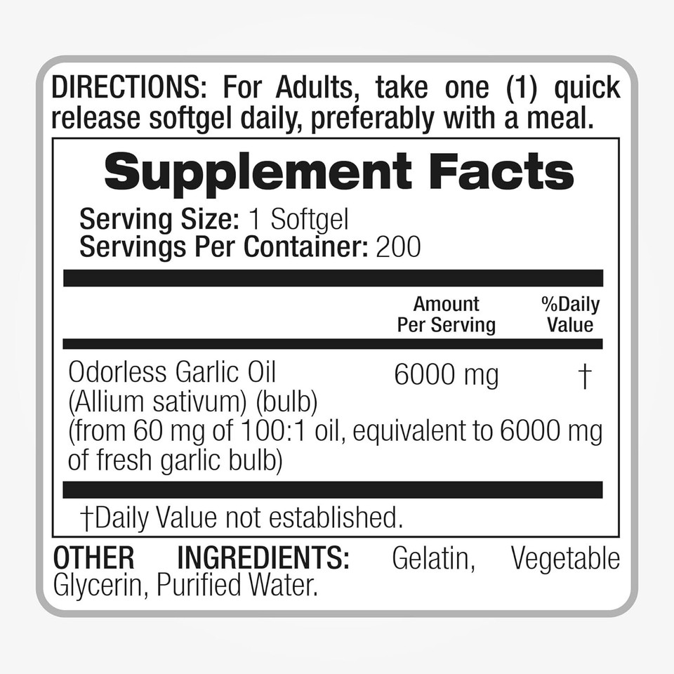 Garlic Pills 6000 mg Equivalent 200 softgels Organic Garlic 200 ...