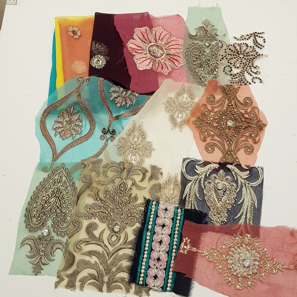 Sari scraps beaded embellished fabric offcuts art projects sequin ...