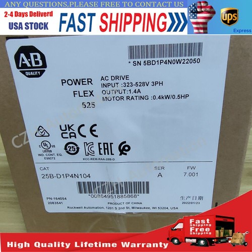 Allen-Bradley 25B-D1P4N104 Powerflex 525 AC Drive 0.5HP 0.4KW New ...