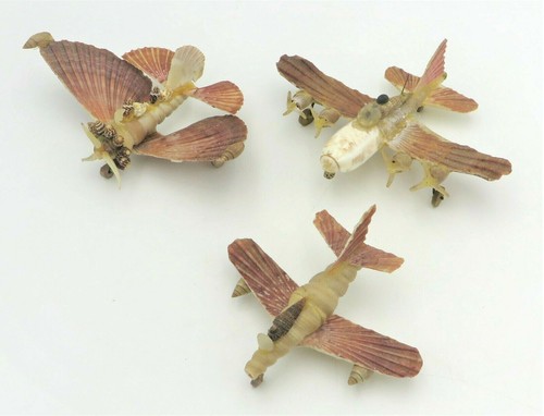 3 Vintage Handmade Mini Seashell War Airplanes Boeing B17G Sabre F-86 ...
