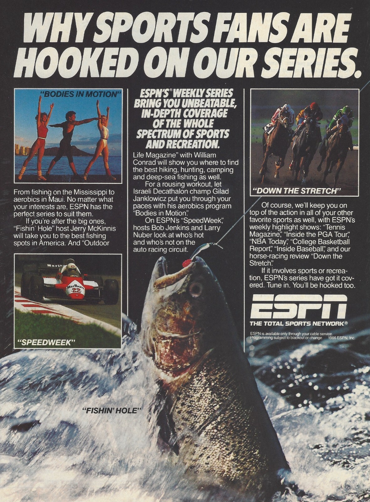 1986 ESPN Cable TV Fishin' Hole Speedweek Fishing vintage Print Ad ...
