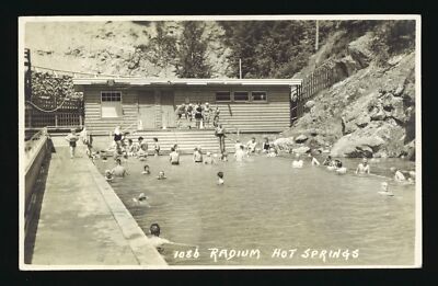 Radium Hot Springs - Bathers relax in the hot-water pool at Radium- Old ...