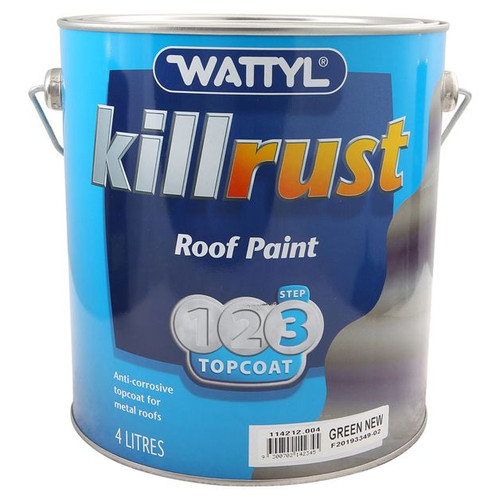 Wattyl Killrust Roof Paint 4L topcoat for metal roofs, CHARCOAL, GREEN ...