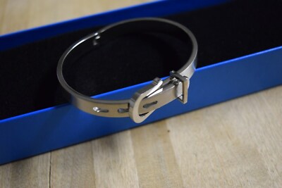 WOMEN'S CUFF BRACELET SILVER TONE STAINLESS STEEL BUCKLE CLOSURE | eBay