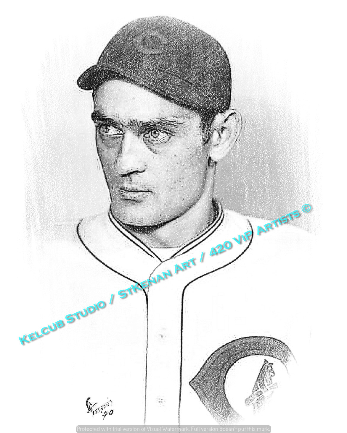 Guy Bush Chicago Cubs Print of Signed '40 Original Graphite ArtWork ...