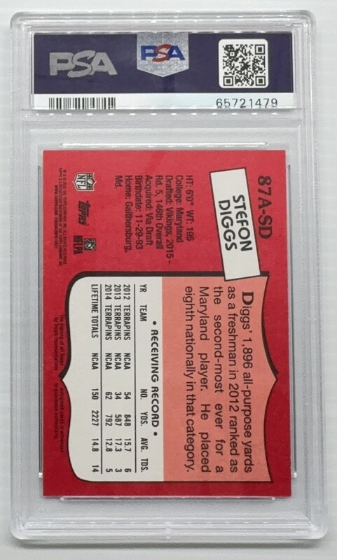 2015 Topps Stefon Diggs 87 Topps Super Rookie Auto RC #40/250 PSA 8 ...
