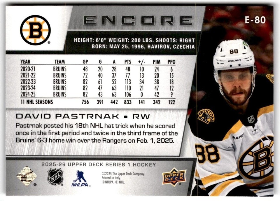 2025-26 Upper Deck Encore E-80 David Pastrnak | eBay