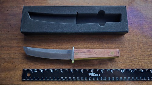 Tanto style fixed blade full tang knife w/ wood handle, box included ...