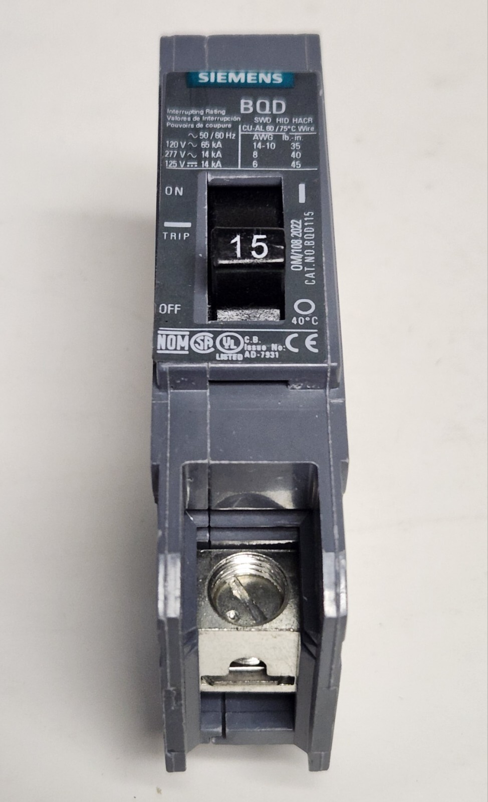 SIEMENS BQD115 Single Pole 15 AMP Type BQD Circuit Breaker | eBay