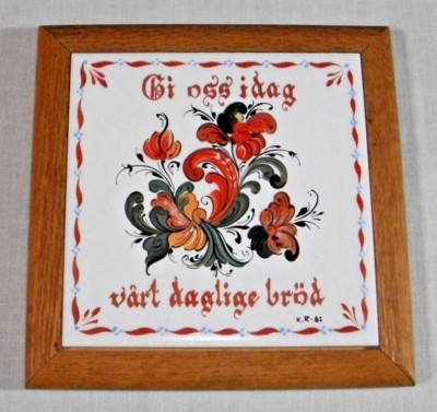 NORWEGIAN ROSEMALING & TABLE PRAYER DESIGN 6" TILE IN 7.5" WOOD FRAME | eBay