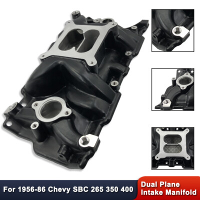 For Chevy Small Block SBC 265 350 400 V8 56-86 Black Dual Plane Intake ...