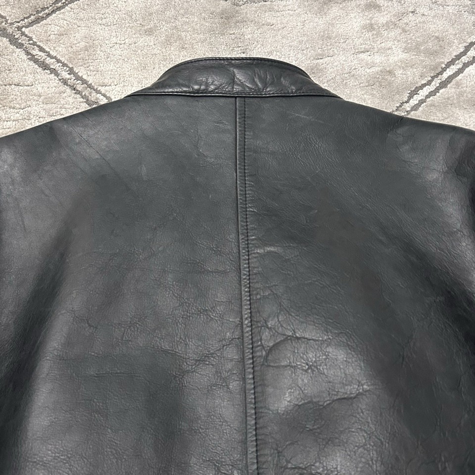Vintage Y2K GAP Black Leather Biker Jacket -MEDIUM Mens Quilted Lined ...