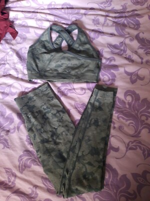 Sport Trainings Set Bh Leggings Tights Scrunch Camo Grün L | eBay.de