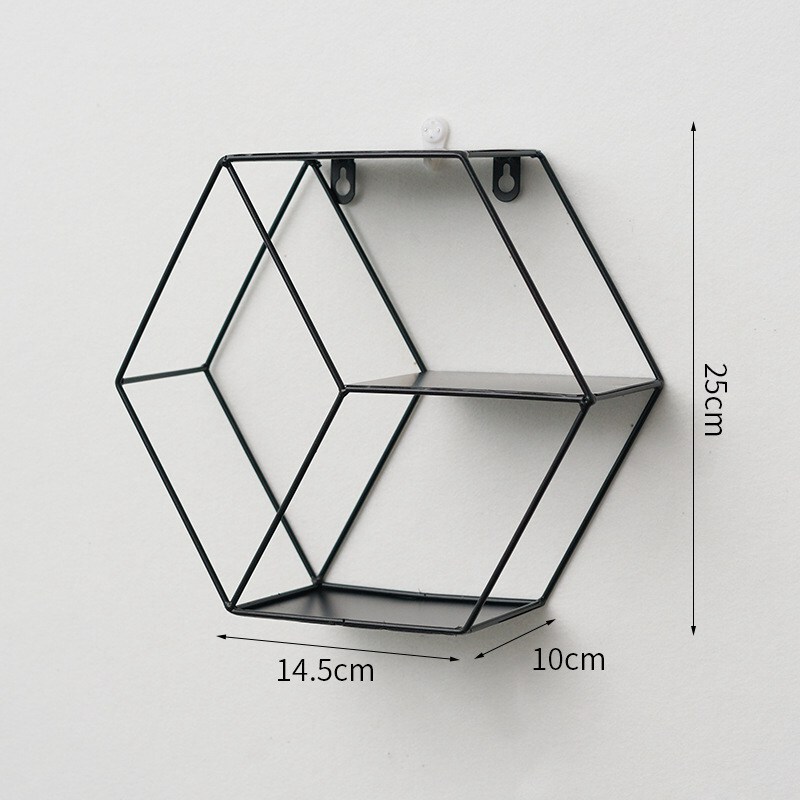 Wire Wall Shelf Metal Hexagon Storage Rack Round Wall Display Floating ...