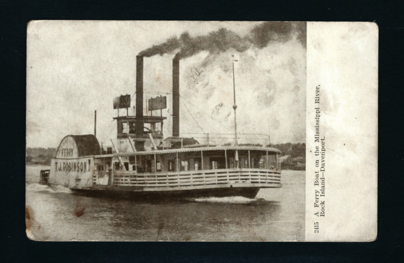 Davenport Iowa IA c1908 Ferry Boat T J Robinson, Side Wheeler ...