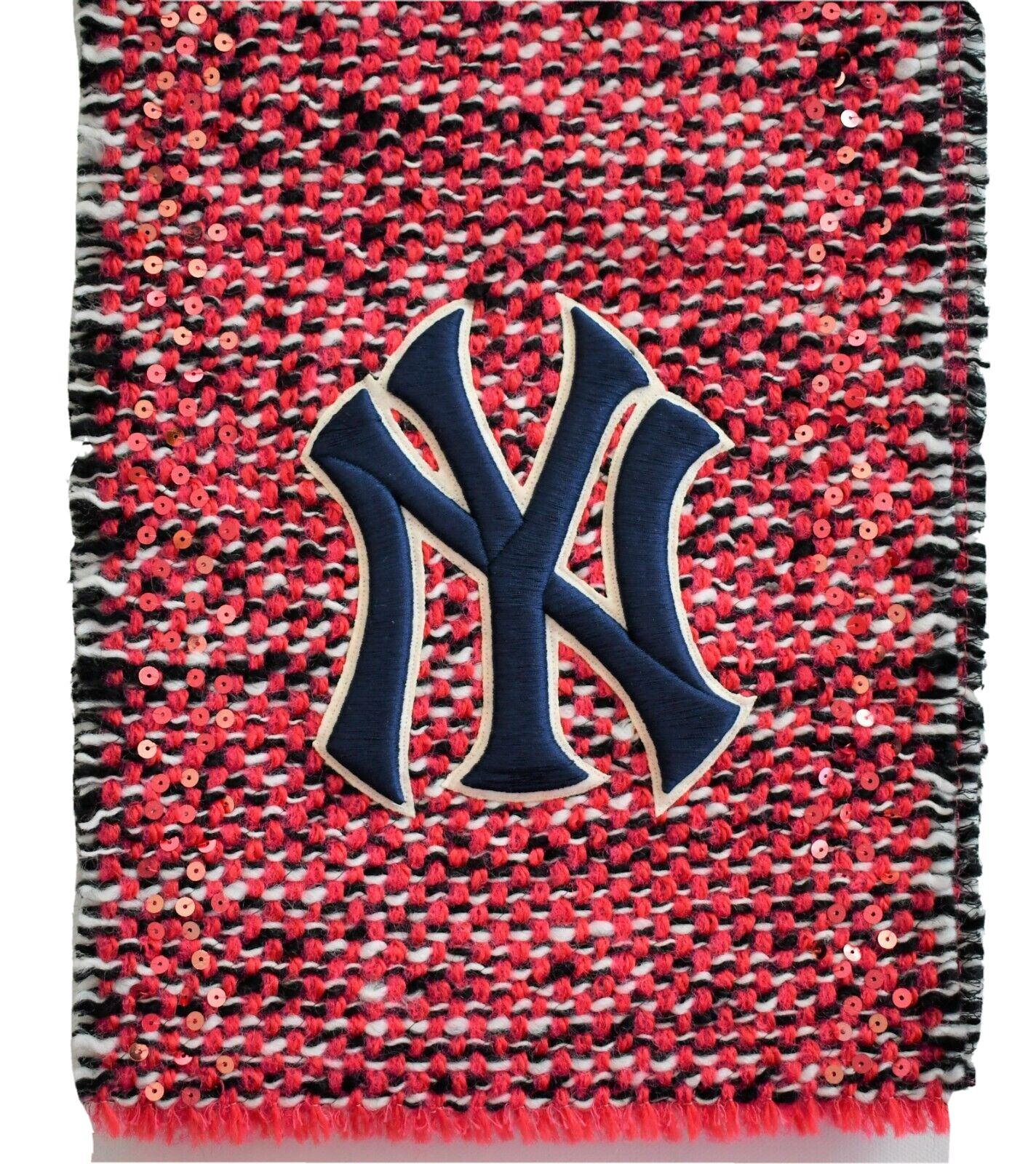 🆕️ Auth GUCCI NY YANKEES Patch SEQUIN-Embroidery Pink TWEED-Style Long ...