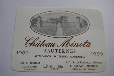 étiquette ancienne 1989 VIN Château MENOTA SAUTERNES | eBay