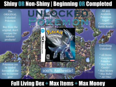 Unlocked Authentic Pokemon Diamond + All 493 Pokemon Legal Shiny Max ...
