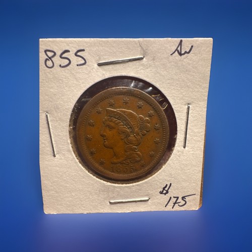 1855 US Liberty Braided Hair Large 1c One Cent Coin Rare High Quality ...