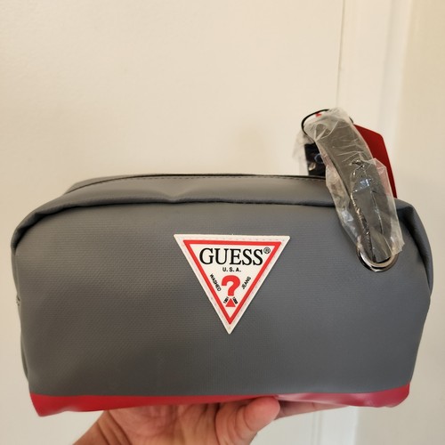 Guess Logo Grey Red Toiletry Travel Kit Bag Pouch 193671341944| eBay