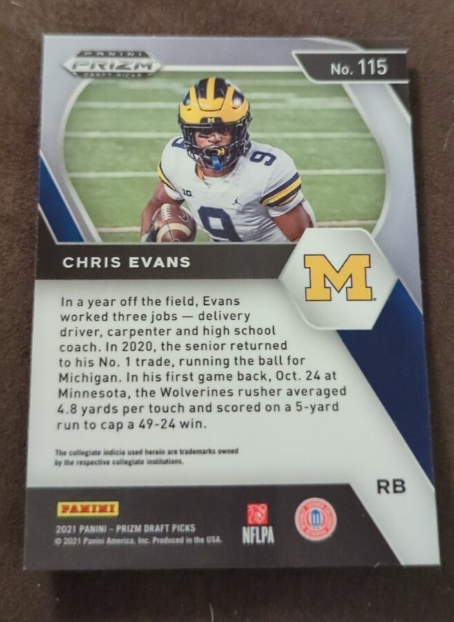 2021 Panini Prizm Draft Picks Chris Evans Rookie Card RC #115 Michigan ...