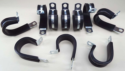 X10 1" LOOP ROUND CUSHIONED BLACK RUBBER CABLE P-Clamp CLIP STEEL MIL ...