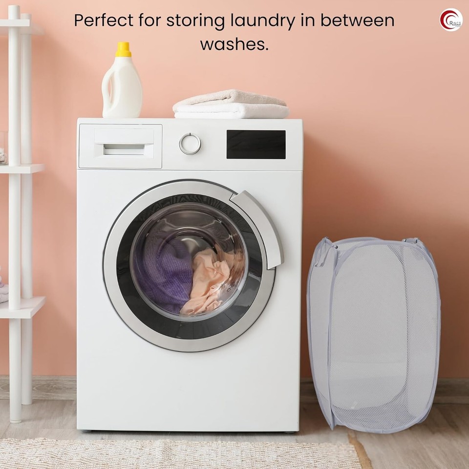 Laundry Foldable Basket Clothes Net Mesh Storage Pop up Bag Case Aid ...
