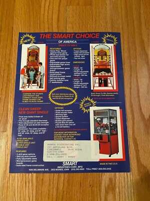 Smart Industries Clean Sweep/Shoot To Win II Arcade Game Flyer, NOS | eBay