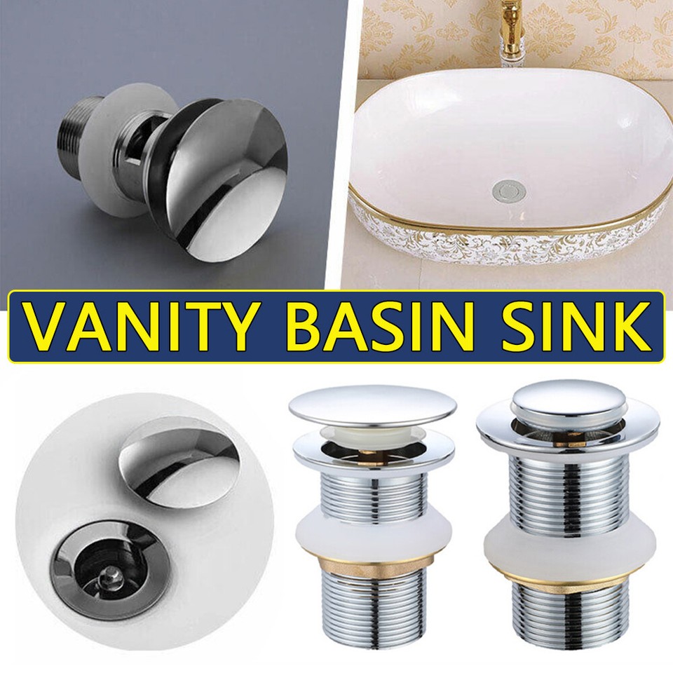 Chrome/Matte Black 32mm Vanity Basin Sink Pop Up Waste Plug With No ...