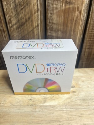 New Memorex DVD-RW 4.7GB Slim 4x Discs 10 Pack Large Storage Blank ...