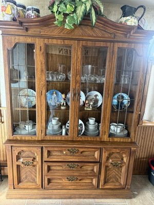 Elegant wood China Cabinet - Glass Doors, Display Shelves - Great For DIY Refurb | eBay