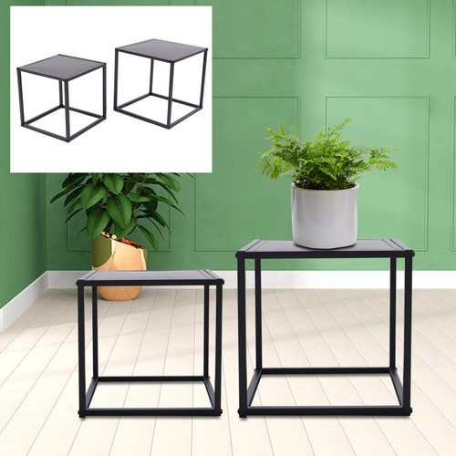 2x Square Coffee Table End Table Modern Metal Side Table Matt Black ...