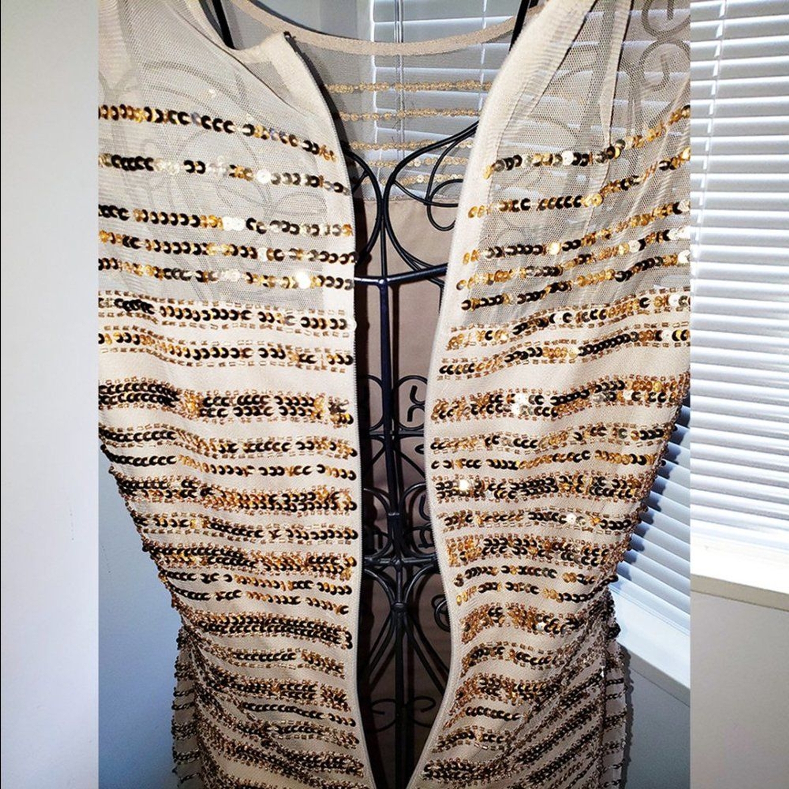 1990s Sheer Reveal Glitter Gold Holiday Bodycon Adria… - Gem