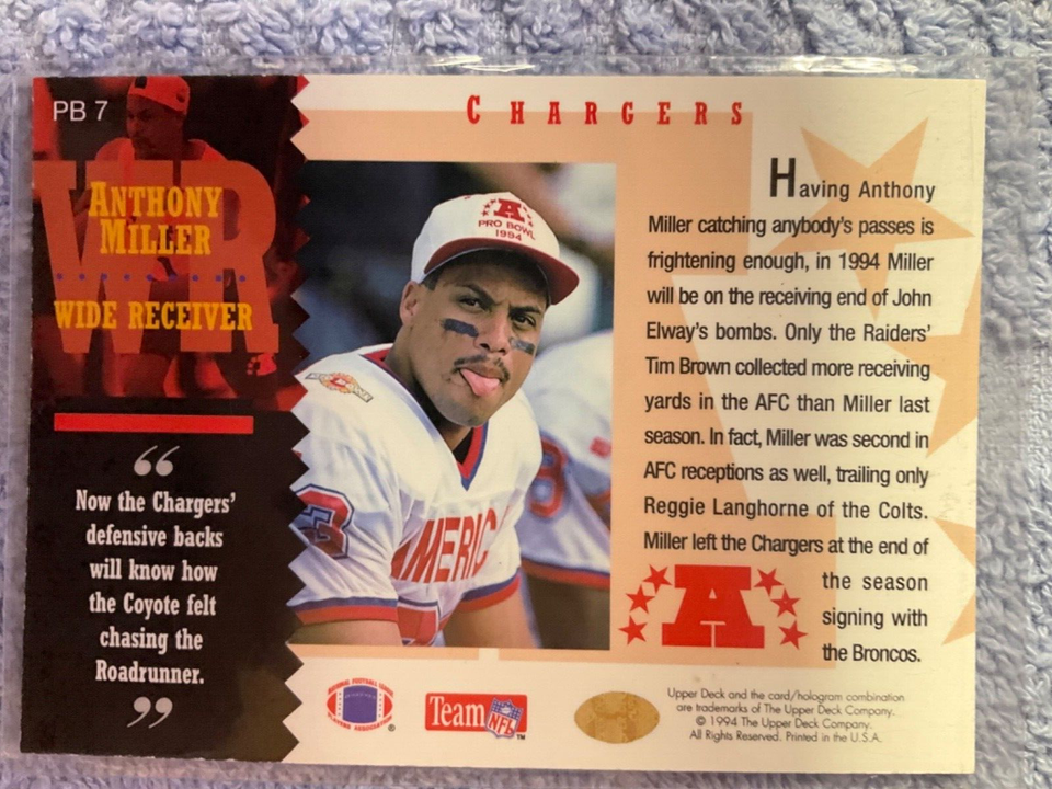 Anthony Miller Vols Chargers 1994 Upper Deck Pro Bowl HOLOGRAM PB7 Free ...
