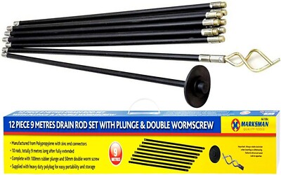 12 X PCS HEAVY DUTY DRAIN RODS SET PROFESSIONAL HEAVY DUTY UNBLOCKER ...