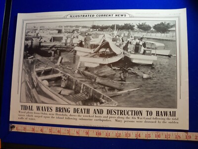 1946 Illustrated Current News Photo History TIDAL WAVE Oahu Ala Wai ...