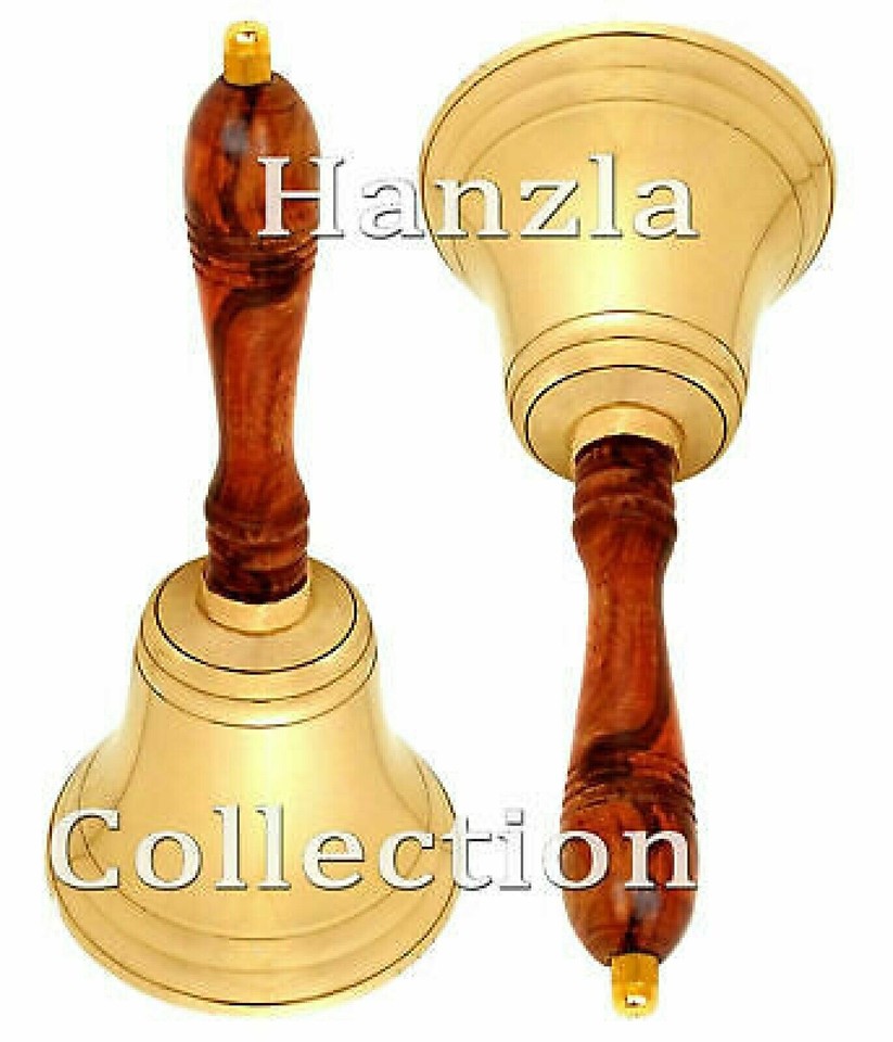 Large Brass and Wood School Bell / 11" Vintage Hand Bell | eBay