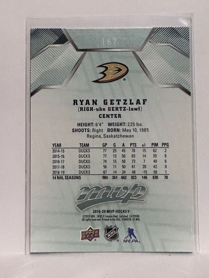 #167 Ryan Getzlaf Anaheim Ducks 19-20 Upper Deck MVP Hockey Card | eBay