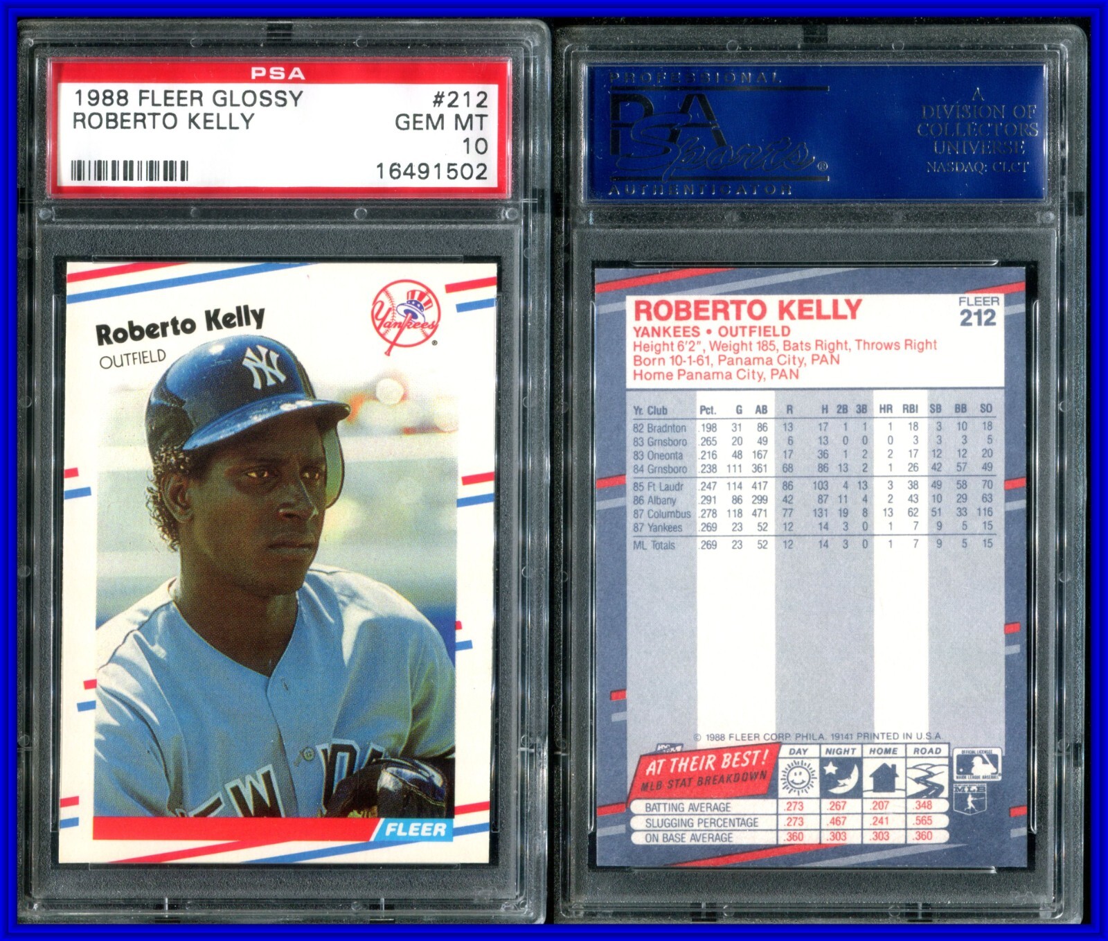 PSA 10 1988 Fleer Glossy #212 Roberto Kelly RC New York Yankees POP11 ...