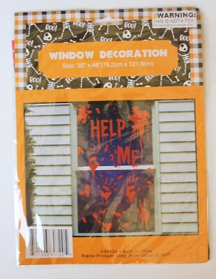 2 pcs. 14" x 14" Plastic Window Covers HELP ME Scary Halloween Bloody ...