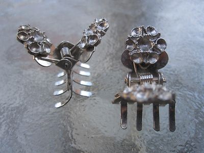 Vintage 2 Ea Mini Flower Claw Clips Silver Colored Metal -10 Tooth Made ...