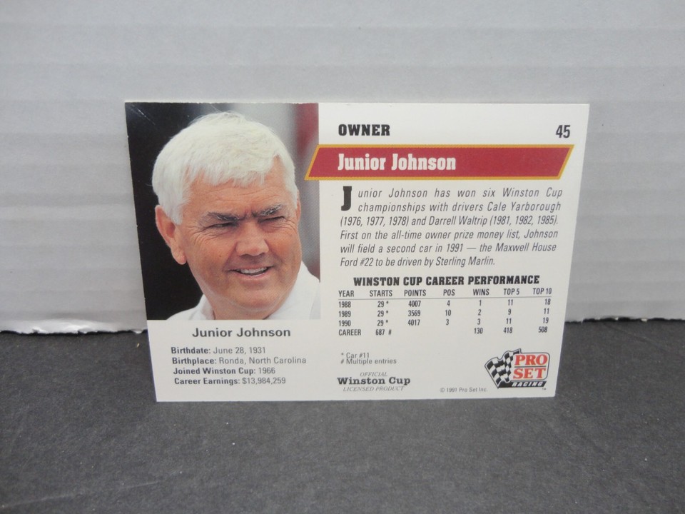JUNIOR JOHNSON 1991 PRO RACING AUTOGRPHED CARD # 46 | eBay