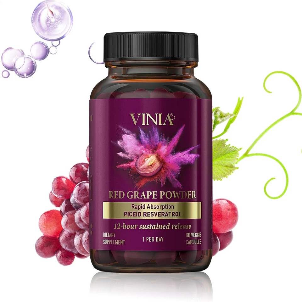 Vinia Red Grape Powder Rapid Absorbtion Piceid Resveratrol 60 Capsules ...
