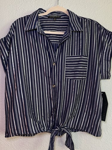 Always Indigo Blue Stripped Button Up Womens Small Created In L.A nwt ...