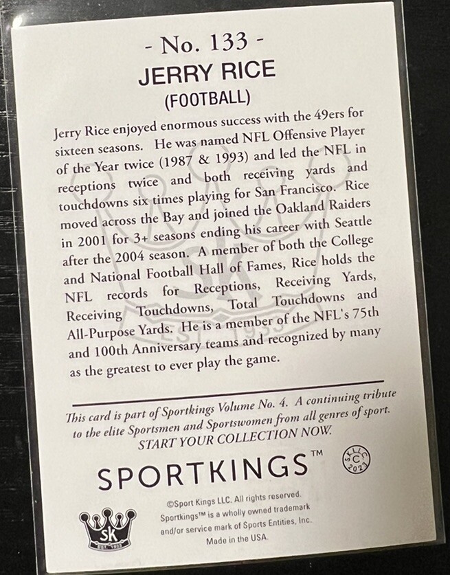 2023 Sports Kings Volume 4 Jerry Rice #133 San Francisco 49ers | eBay