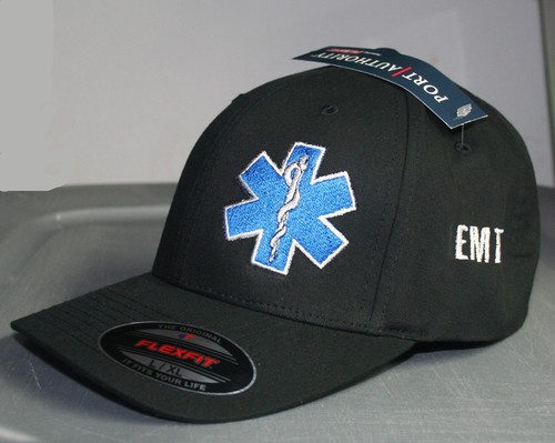 EMT Star of Life Flexfit Fitted Hat Paramedic Cross EMS Fire Rescue S/M ...