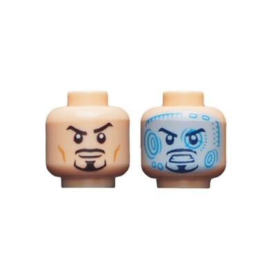 LEGO - Minifig, Head Black Goatee, Raised Eyebrow / Blue Head-Up ...