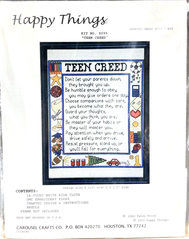 Carousel Crafts Vtg 2002 Counted Cross Stitch Kit TEEN CREED 14-Ct ...